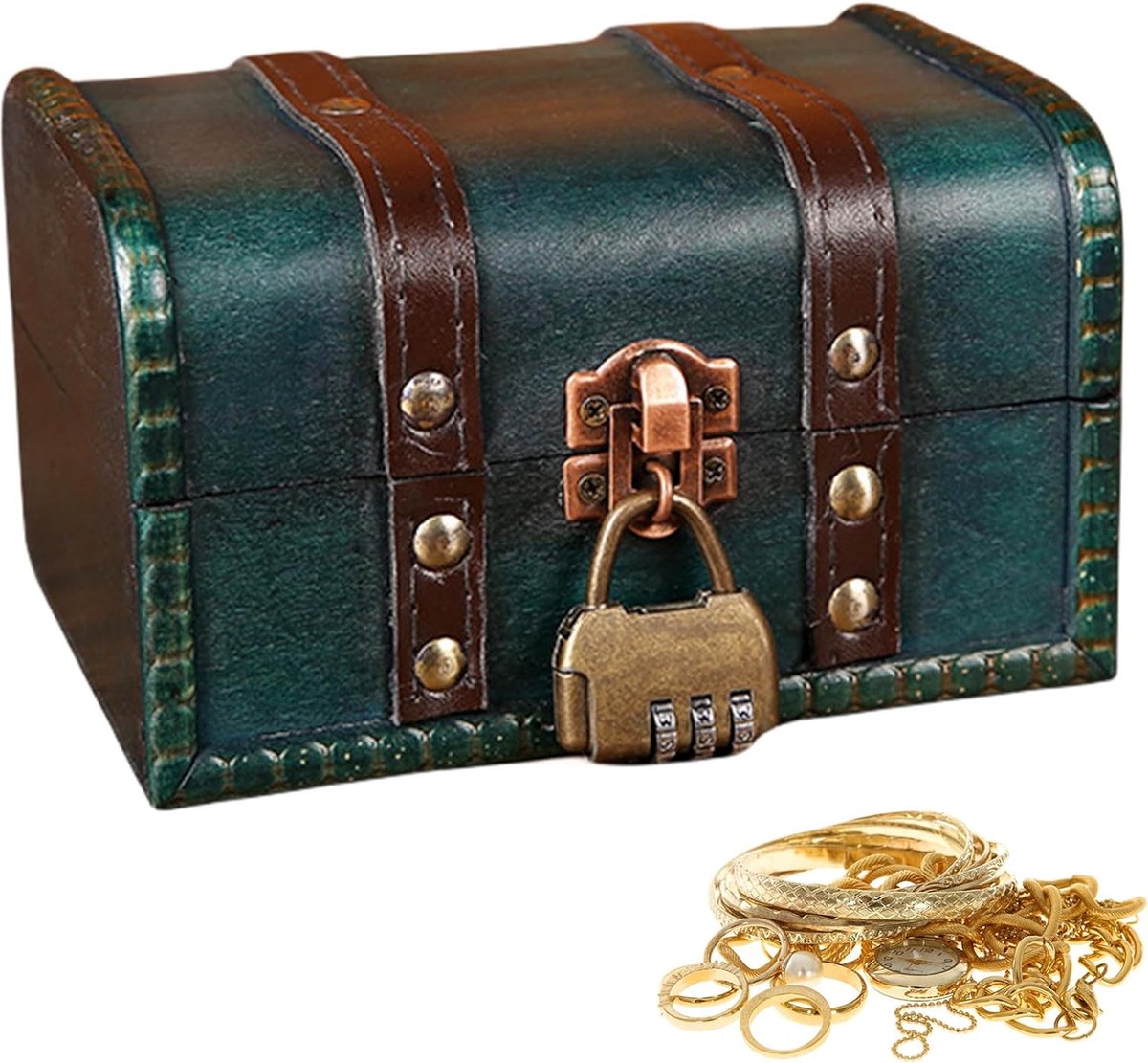 Vintage houten schatkist met cijferslot: vintage schatkist, kleine ...