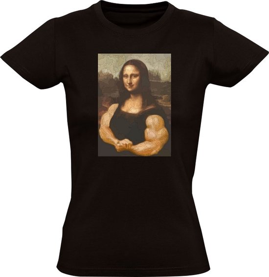 Mona Lisa met spierballen Dames T-shirt - gym - sportschool - fitness ...