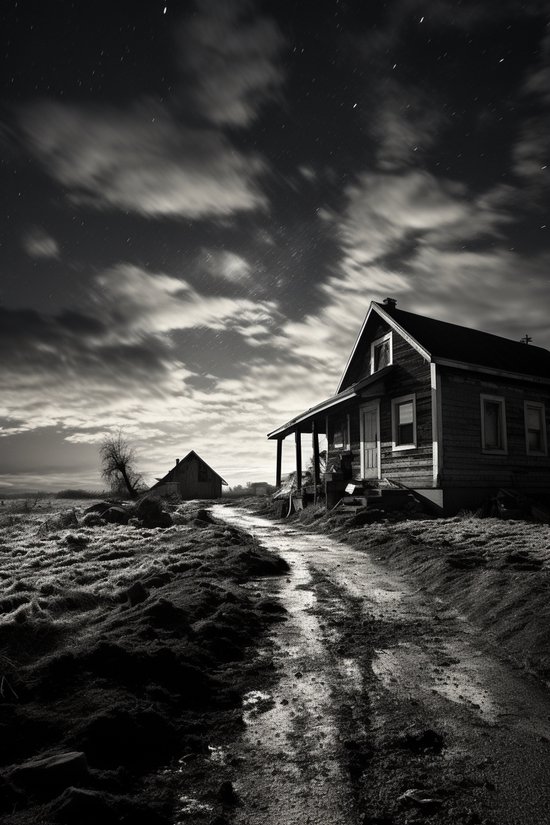 Huis op de Prairie | Zwart Wit Poster | Aesthetic | Woonkamer | 61x91cm ...