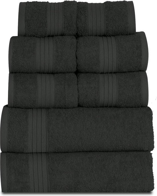 Handdoekenset, antraciet, 8-delig, 4 x handdoeken 50 x 100 cm, 2 x ...