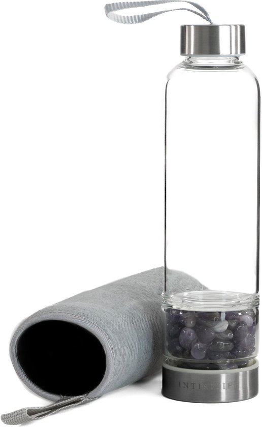 Intirilife Waterfles met geneeskrachtige stenen en Grijze tas ...