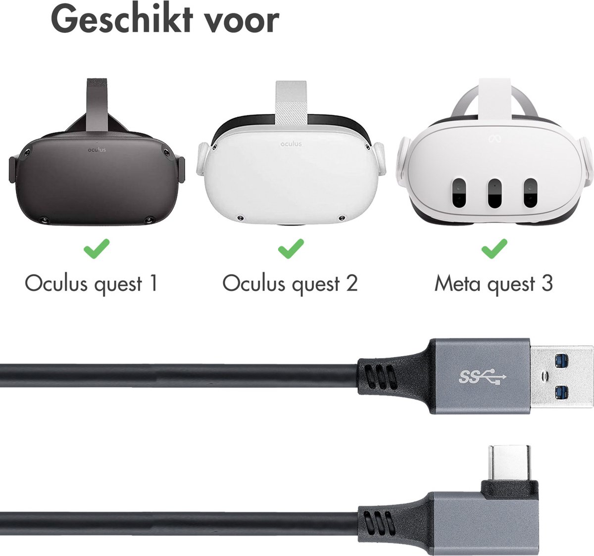 iMoshion Oculus Quest 1, 2 en Meta Quest 3 Link kabel 5 Meter ...