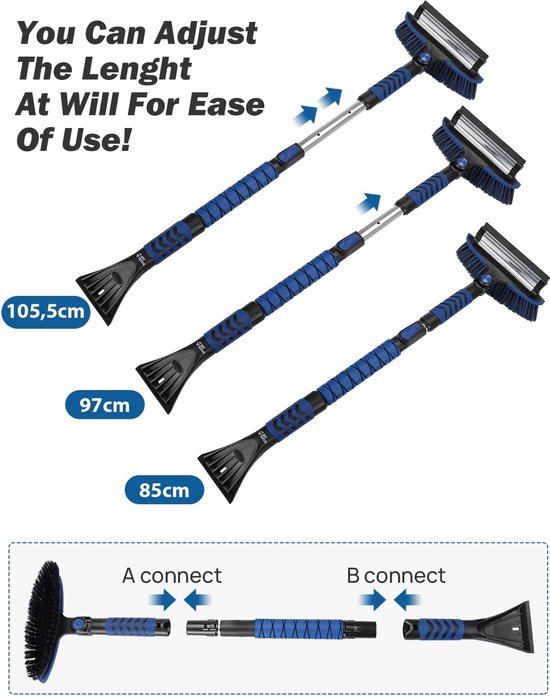 Ijskrabber voor de auto met bezem, uitschuifbare autosneeuwborstel met ...