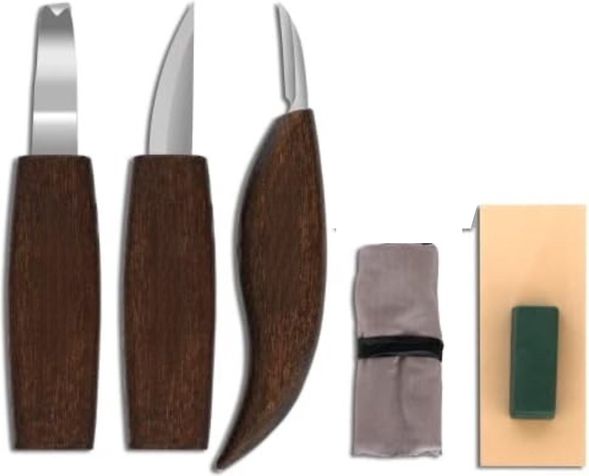 Houtsnijset - Houtsnijden - Houtsnijmes - Lepelmes - Set met Tas - Hout | bol
