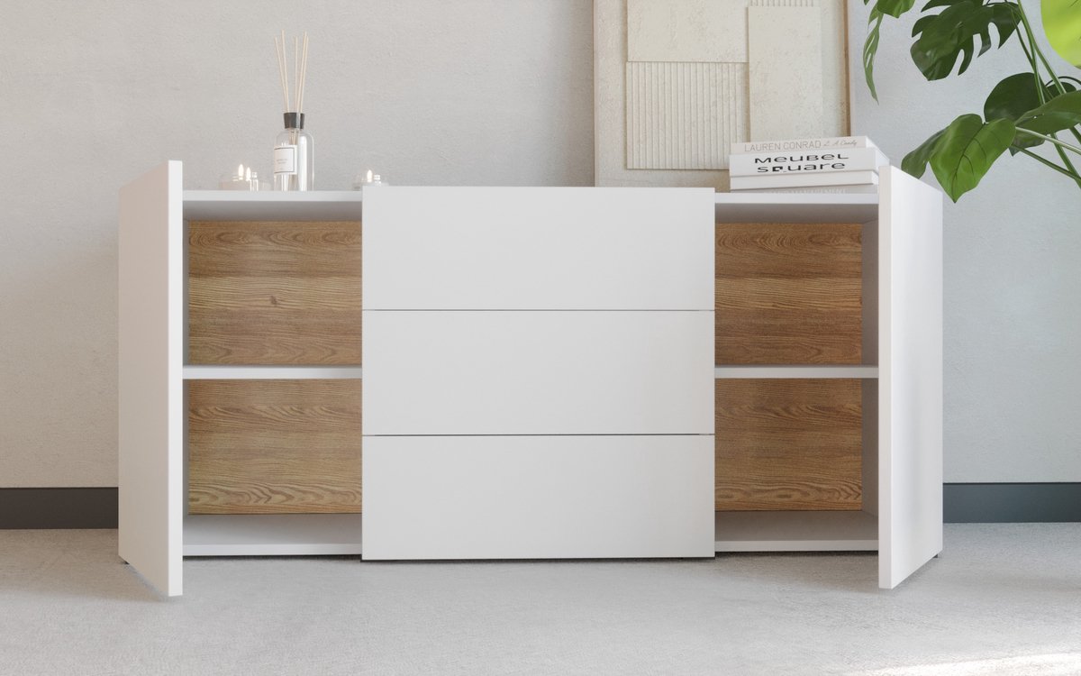 Meubel Square - Dressoir FLY - Mat wit - 140cm - Hangende of staande ...