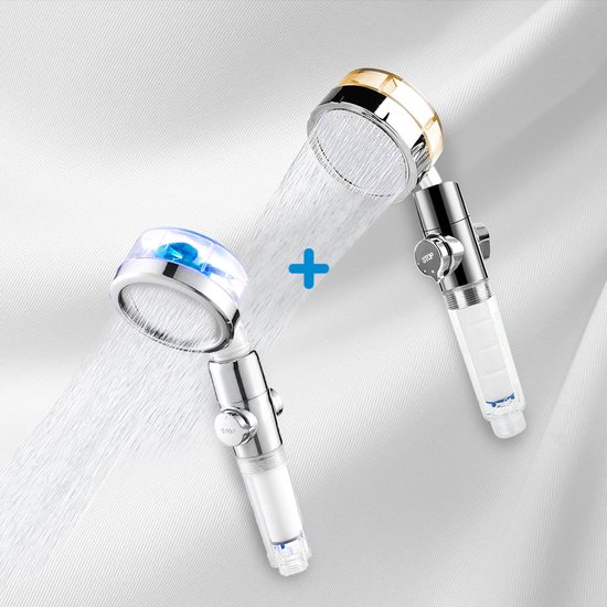 Aquadon EcoTornado waterbesparende douchekop 2 Stuck - Goud & Blauw ...