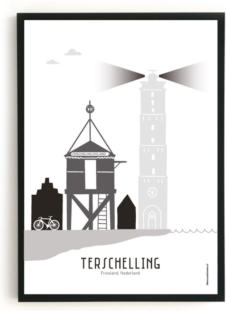 Skyline poster Terschelling zwart-wit-grijs | 50x70cm | bol.com