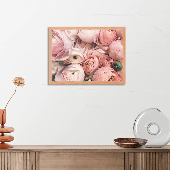 Poster Roze Rozen Boeket Rechthoek Horizontaal Met Lijst M (40 X 30 CM ...