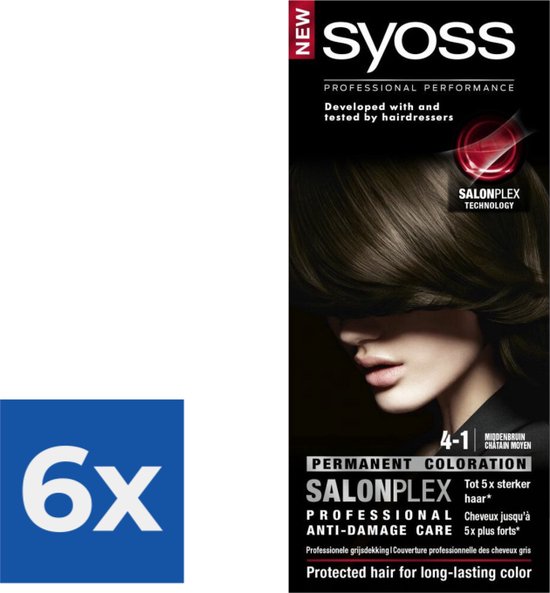 SYOSS Color baseline 4-1 Middenbruin Haarverf - 1 stuk - Voordeelverpakking 6 stuks | bol