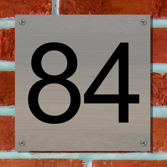 Huisnummerbord RVS Deluxe - Nummer 84 - 12 x 12 cm - incl. set voor ...