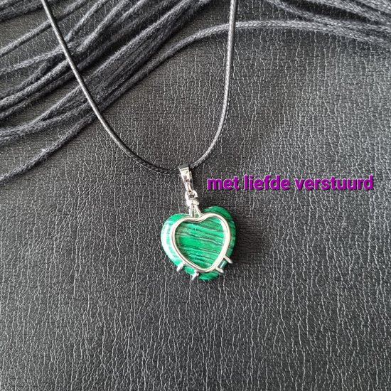 Edelsteen met leren ketting Malachiet hart hanger | bol