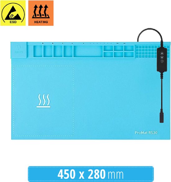 Refox RS30 ESD Reparatie Verwarmingsmat - Blauw - 280x450x5mm | bol