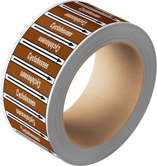 Cyclohexeen leidingmarkering op rol, 25 meter 75 mm | bol