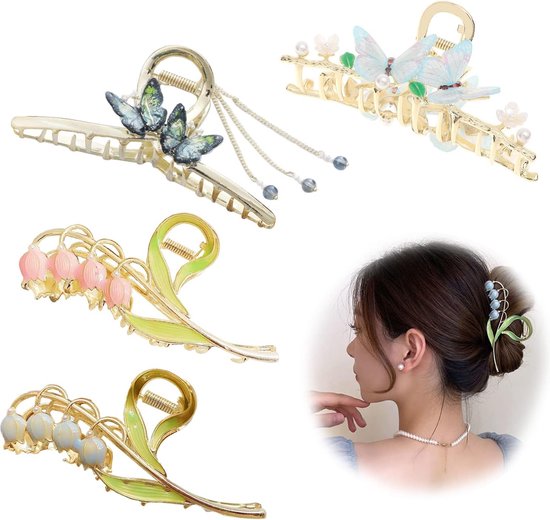 Set van 4 vlinders metalen haarclips voor vrouwen - grote haarclips ...