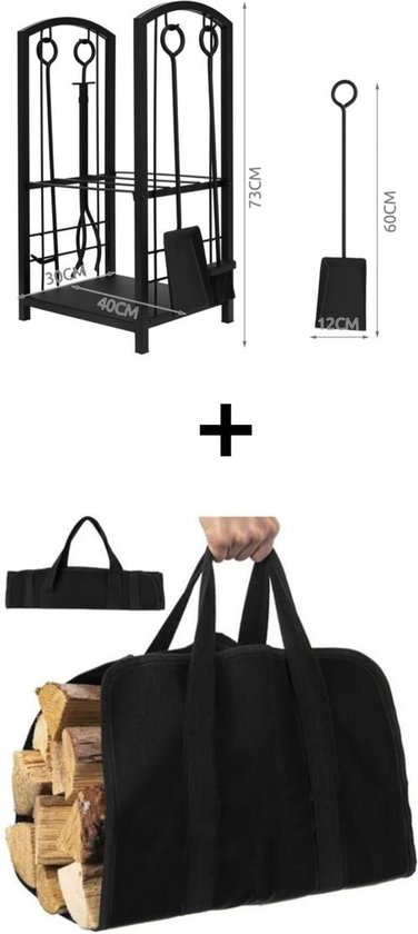 2 IN 1-Haardset 4-Delig En Haardhout Draagtas-Openhaardset-Open Haard ...