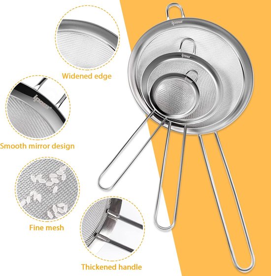 Keukenzeef, fijne netzeef, pasta strainer with handle, micro perforated ...