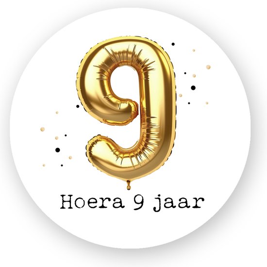 25x Traktatiestickers Folieballon 9 Jaar - Verjaardag stickers - Gold - Folie Ballon -... | bol