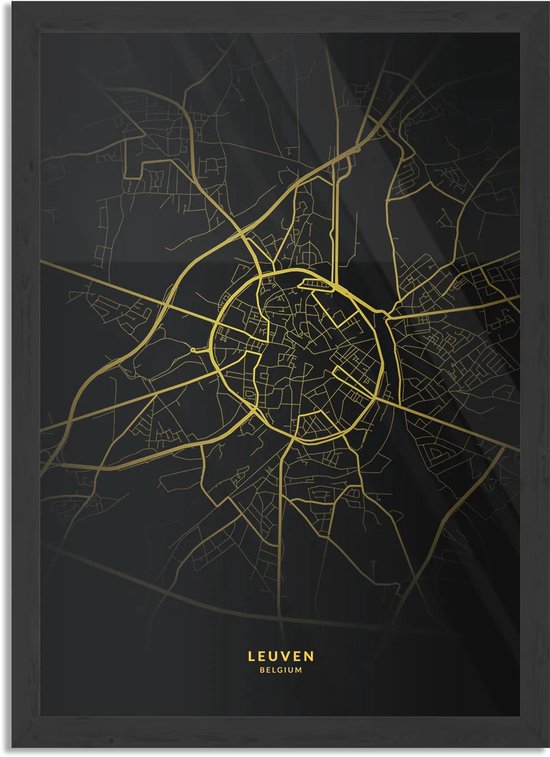Poster Leuven Plattegrond Zwart Geel Rechthoek Verticaal Met Lijst L ...