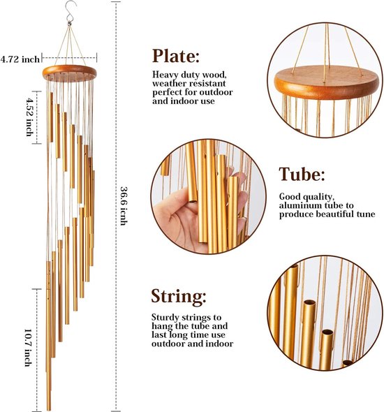Grand carillon à vent commémoratif d'extérieur de 91,4 cm avec 18 tubes ...