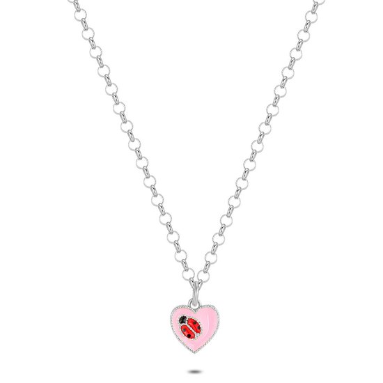 Twice As Nice Halsketting in zilver, roos hartje met een ...