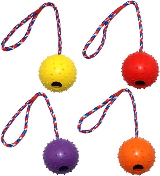 Gooiende Bal Hond - Pakket van 4 Ballen met Touw Natuurlijke Rubberen ...