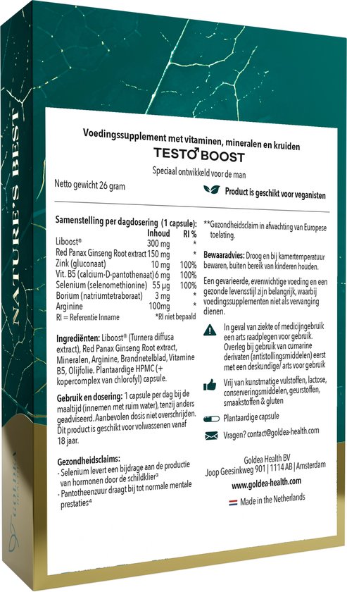 Goldea Health Testo Boost - Testosteron support - Voedingssupplement ...