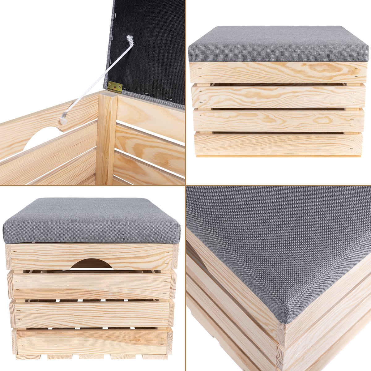 Creative Deco Houten Gestoffeerde Opbergkist | 50 x 40 x 35 cm | Bank Kist Poef met... | bol