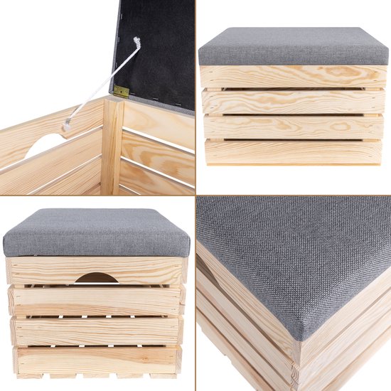 Creative Deco Houten Gestoffeerde Opbergkist | 50 x 40 x 35 cm | Bank ...