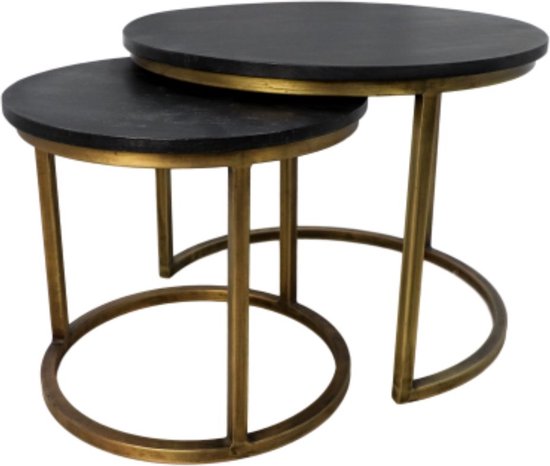 Salontafel - Salontafel Metaal met Hout - Woonkamer Tafeltje - set van ...