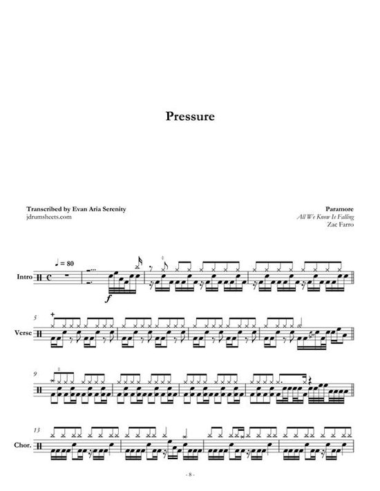 Drum Sheet Music: Paramore 2 - Paramore - Pressure (ebook), Evan Aria Serenity |... | bol