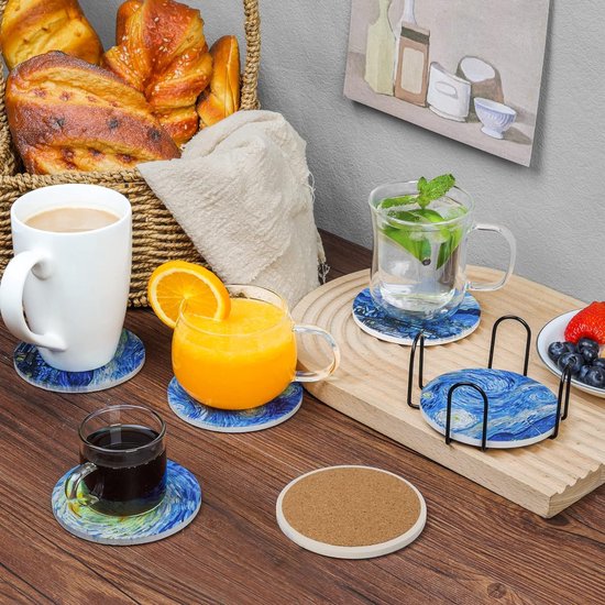 ComSaf Coasters with Holder, Set of 6 Drink Coasters, Van Gogh Painting Art Ceramic... | bol
