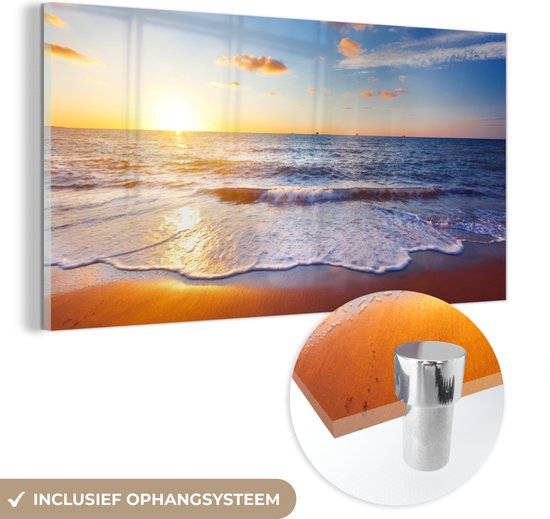 Glasschilderij - Foto op glas - Strand - Zee - Zon - Horizon - Schilderij strand -... | bol