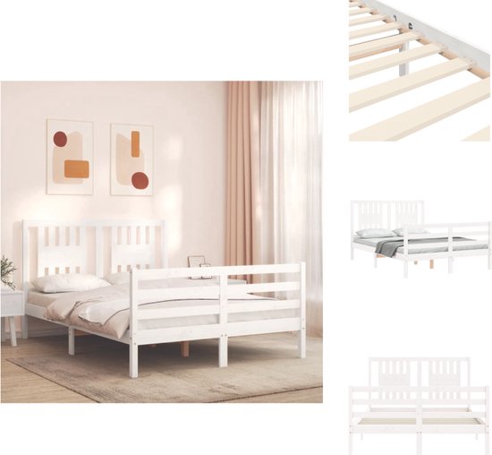 vidaXL Bedframe Grenenhout - Wit - 195.5 x 145.5 x 100 cm - Multiplex ...