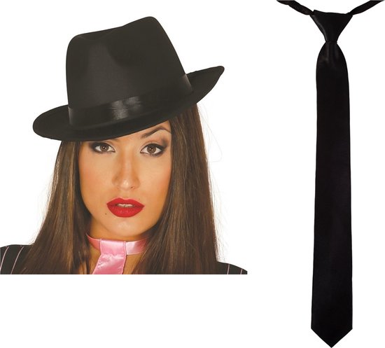 Carnaval verkleed set compleet - gangster/maffia hoedje met stropdas - zwart -... | bol