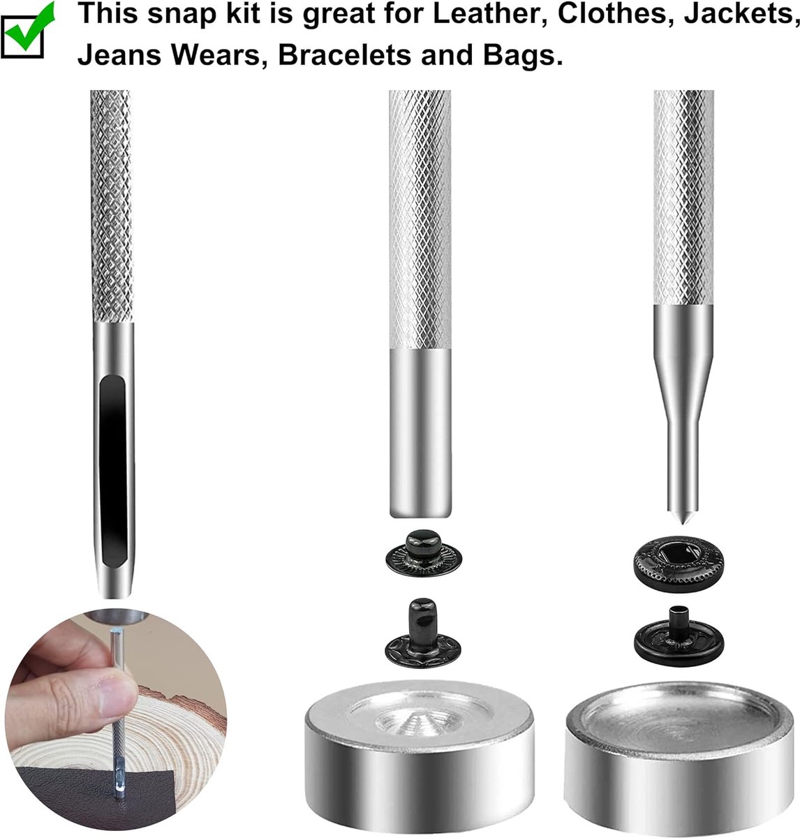 90 Sets Drukknopen voor Leer, 15mm 4 Kleuren Metalen Drukknopen Kit met ...