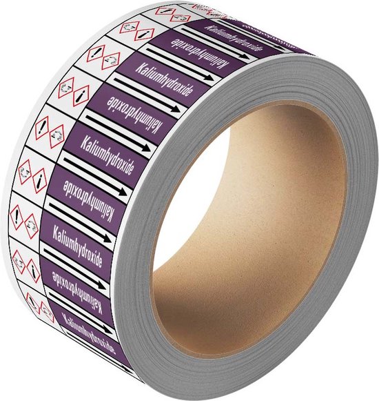 Kaliumhydroxide leidingmarkering op rol, 25 meter 75 mm | bol