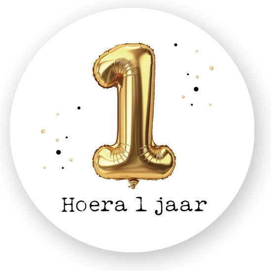 25x Traktatie stickers Folieballon 1 Jaar - Verjaardag stickers - Gold ...