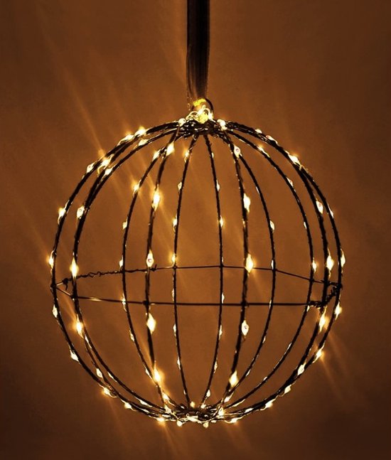 Licht bol met Zwart Metalen Frame 30 cm - warm wit licht en rood -geel ...