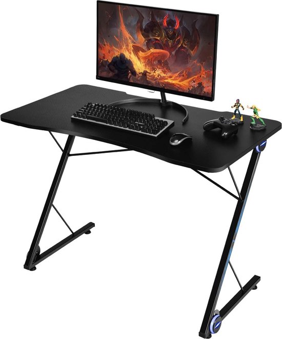 Gamingtafel met ledlampen, computertafel Z-vormig, pc-tafel van ...