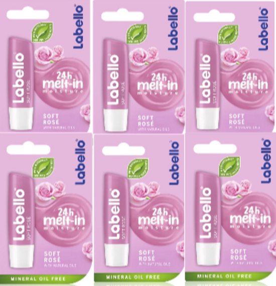 Labello - Soft Rosé Lippenbalsem - Voordeelverpakking 6 Stuks | bol