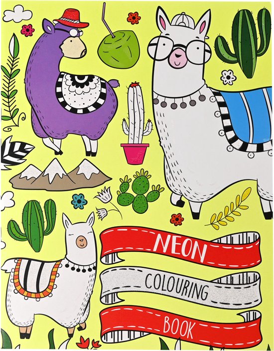 Neon Kleurboek Lama's - Neon Colouring Book - Kleurboek Dieren ...