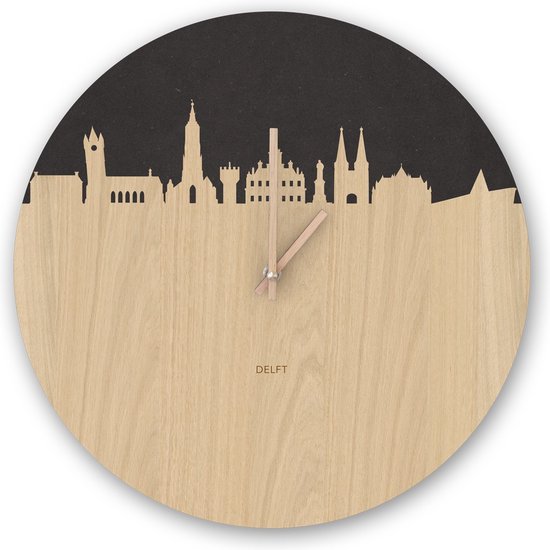 Delft Skyline Klok - Houten wandklok - Cadeau Delft | bol