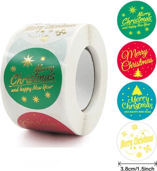 Grote Kerststickers op rol Multi - XL - 3,8 cm - 500 stuks ...