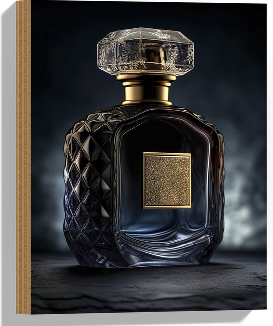 Hout - Parfum - Flesje - Goud - Kleuren - 30x40 cm - 9 mm dik - Foto op ...