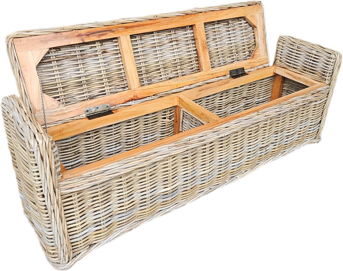 andgemaakt Rieten Bankje met Opbergruimte uit Indonesië - Elegante Functionaliteit... | bol.com