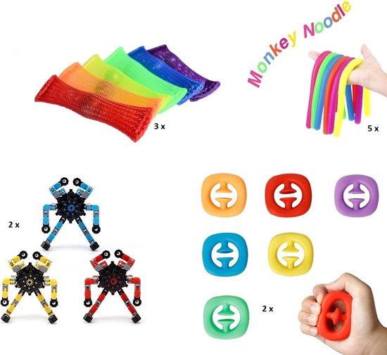 Fidget pakket 12 stuks - mesh marble - snappers - wacky track spinner ...