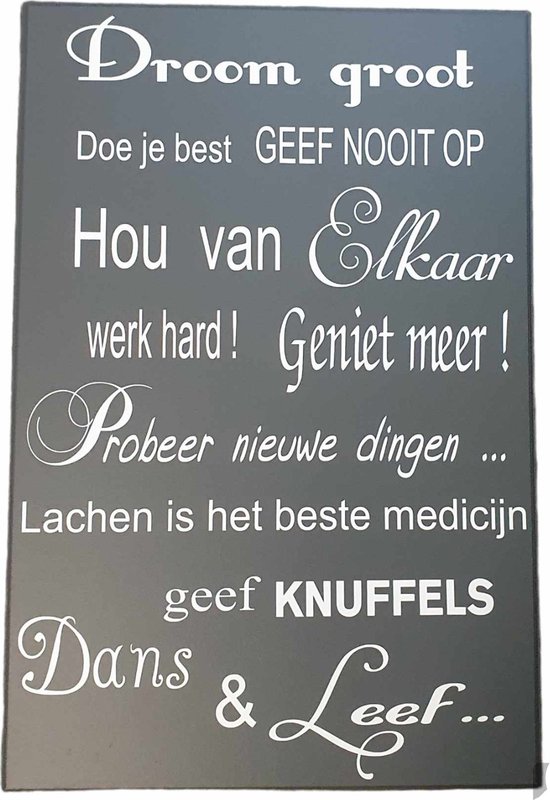 Houten tekst - spreukenbord - droom groot - wandbord - decoratieve wall ...