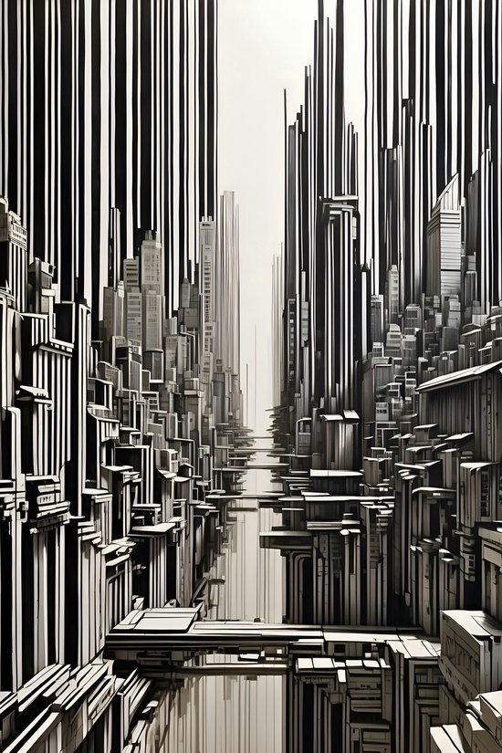 Abstracte Stad | Poster Abstract | Poster Stad | Zwart Wit Poster ...