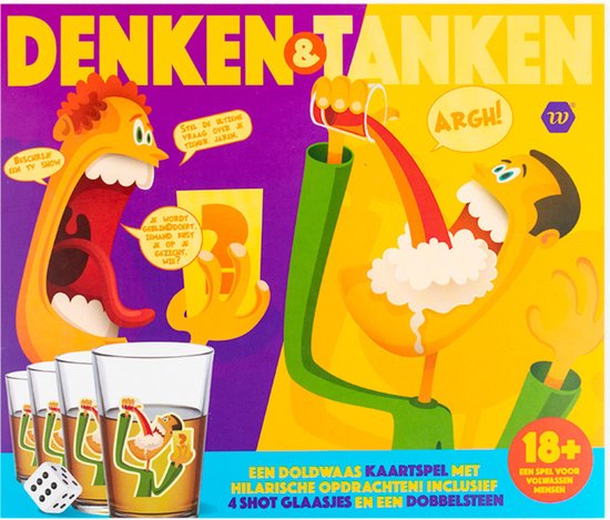 Denken & Tanken kaartspel - Incl. 4 schotglaasjes & 1 dobbelsteen ...