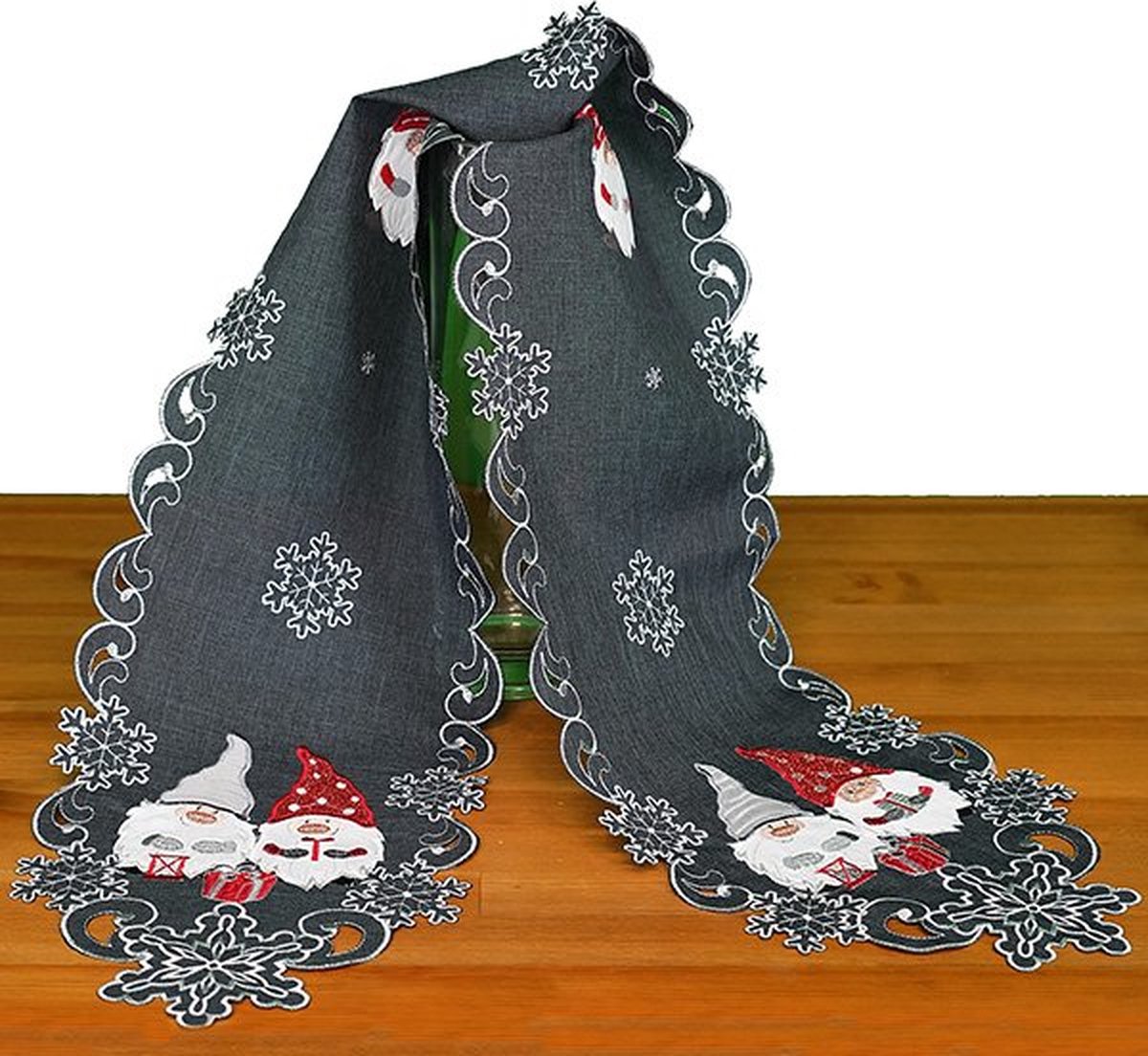 Chemin de table - aspect lin - Noël - Gris foncé avec nains - gnome ...